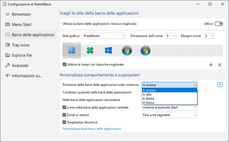 Come impostare la barra start in verticale su Windows 11 con StartAllBack